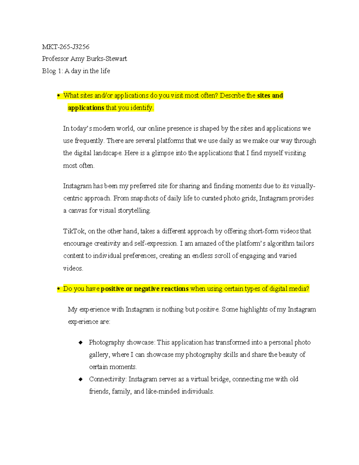 Blog 1 - Blog - MKT-265-J Professor Amy Burks-Stewart Blog 1: A day in ...