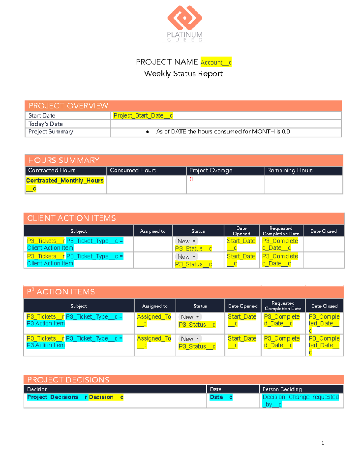 Mapped Pathfinder Project Status Report - PROJECT NAME Account__c ...