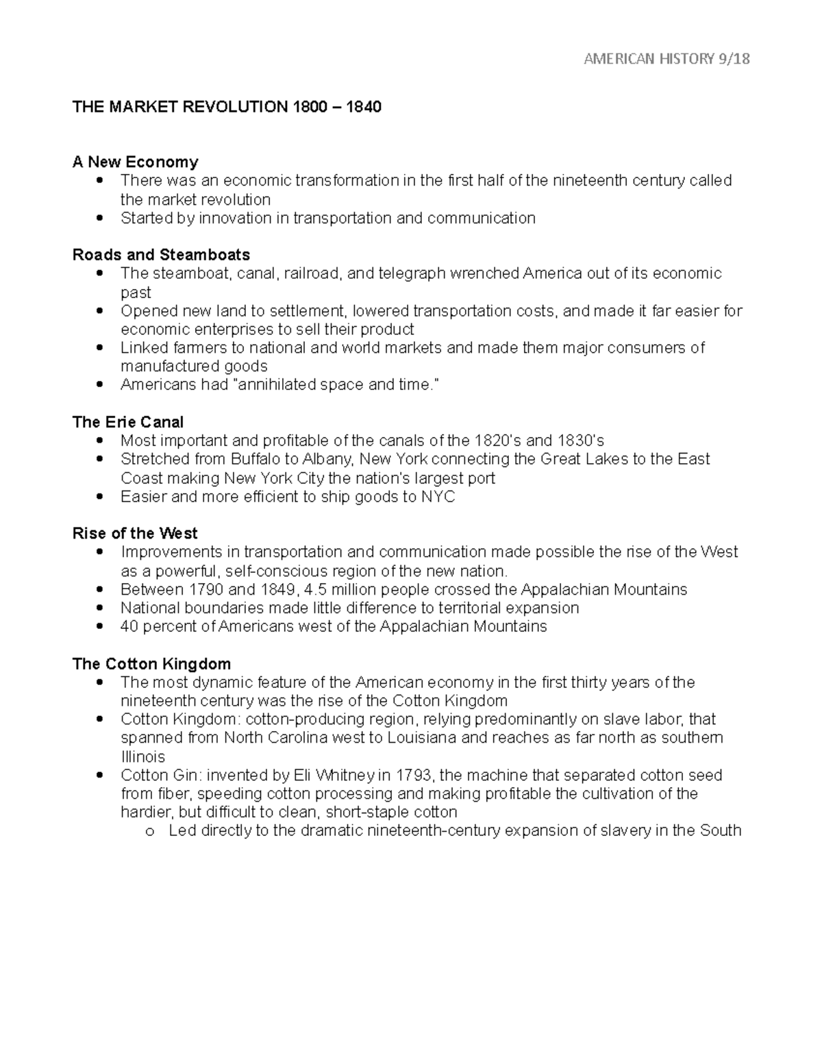 THE MARKET REVOLUTION 1800 – 1840 - AMERICAN HISTORY THE MARKET ...