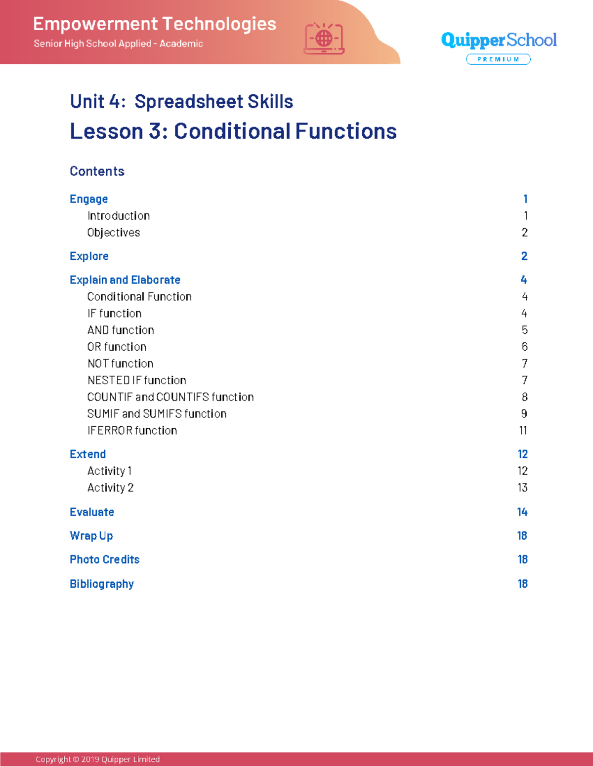 Etech UNIT 4 Lesson 3 - Lecture notes 1-6 - Unit 4: Spreadsheet Skills ...
