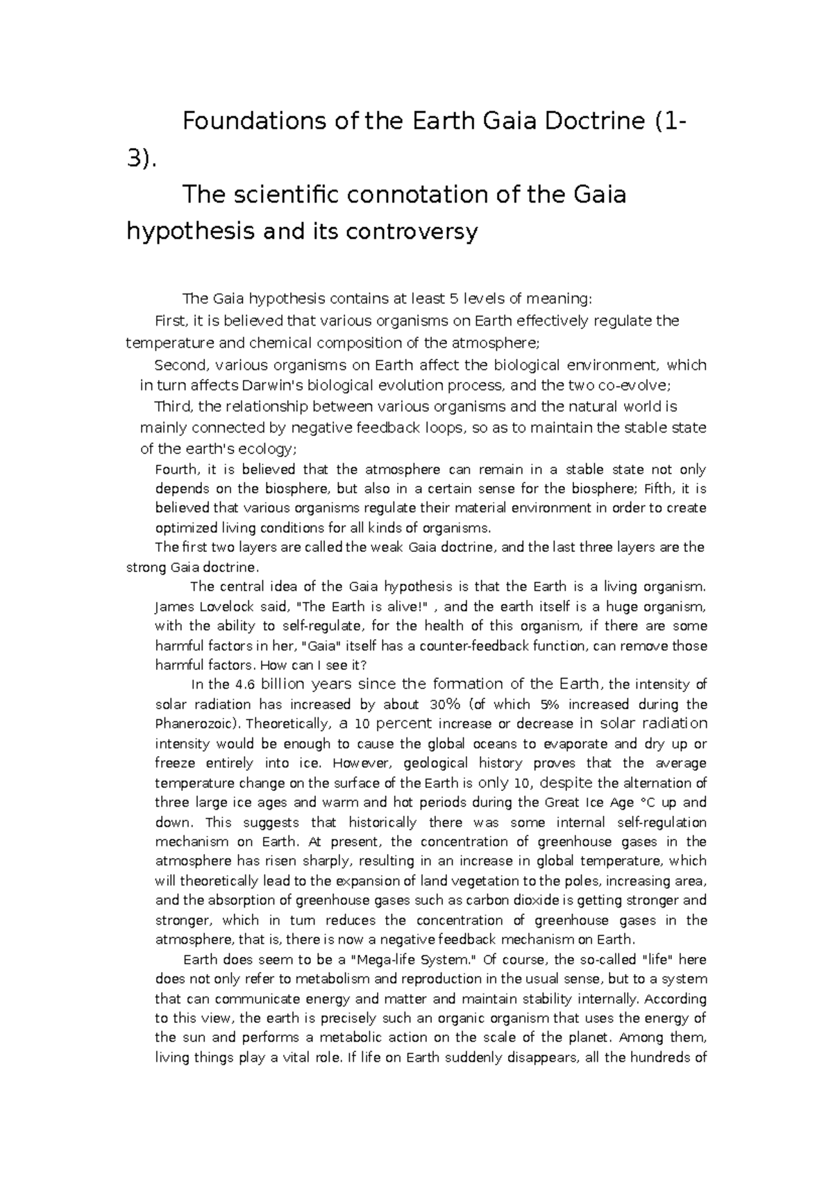 Foundations of the Earth Gaia Doctrine - The scientific connotation of ...