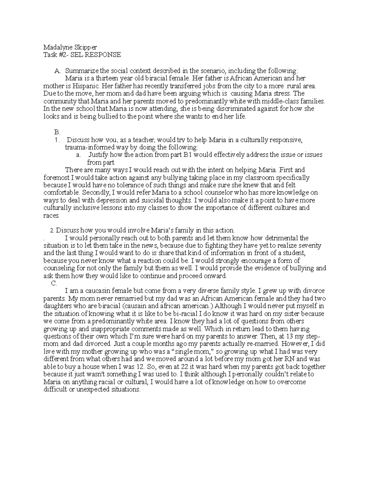 DFM2 Task 2- Module 13 study questions - Madalyne Skipper Task #2- SEL ...
