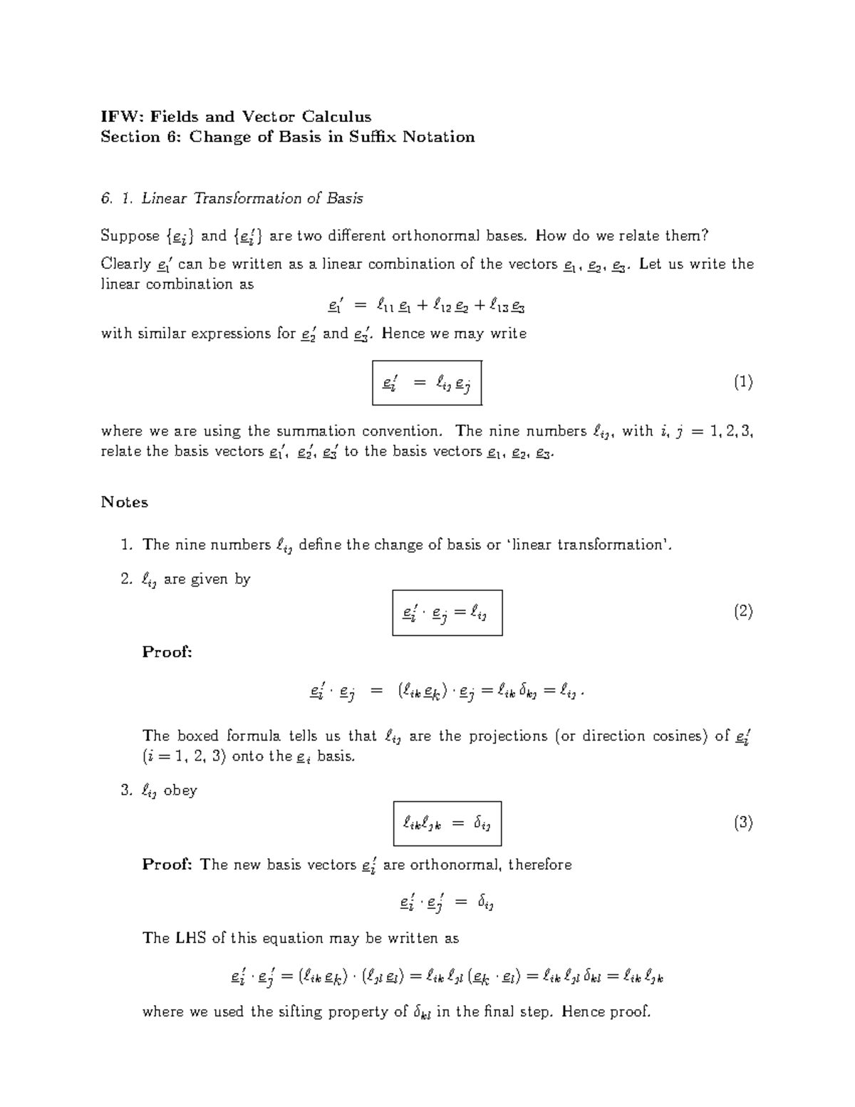 Lecture 6: Change of Basis in Suffix Notation - IFW: Fields and Vector ...