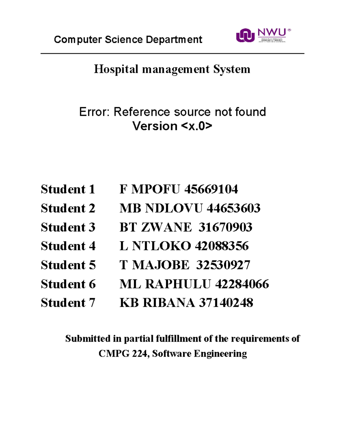 grouppractical1 - Computer Science Department Hospital management System Error: Reference source ...