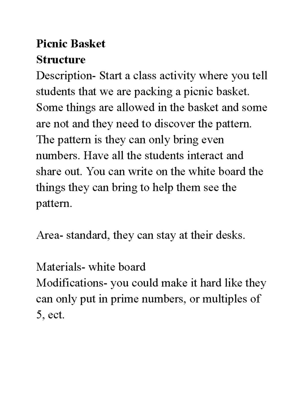 Structures - Picnic Basket Structure Description- Start a class ...