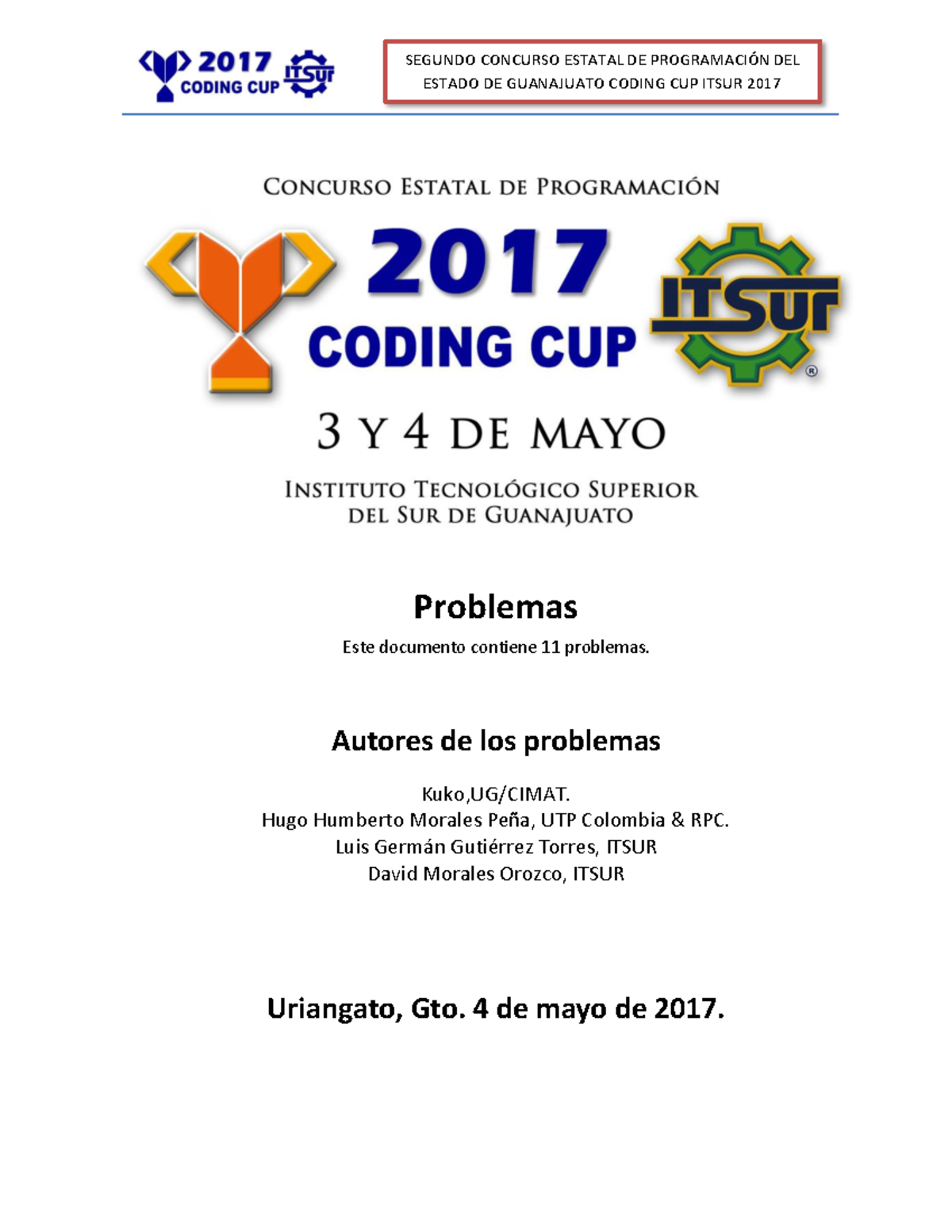 Problemset Codingcup 2017 Estado De Guanajuato Coding Cup Itsur 2017
