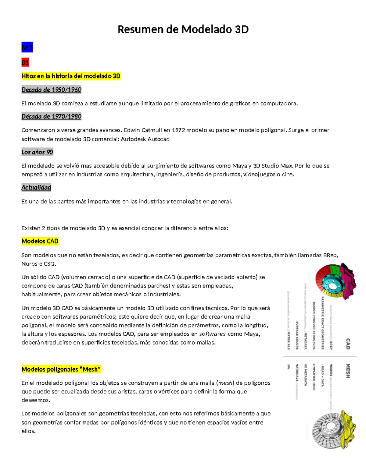 Resumen de Modelado 3D M1 y M2 - Resumen de Modelado 3D M 01 Hitos en la historia del modelado ...