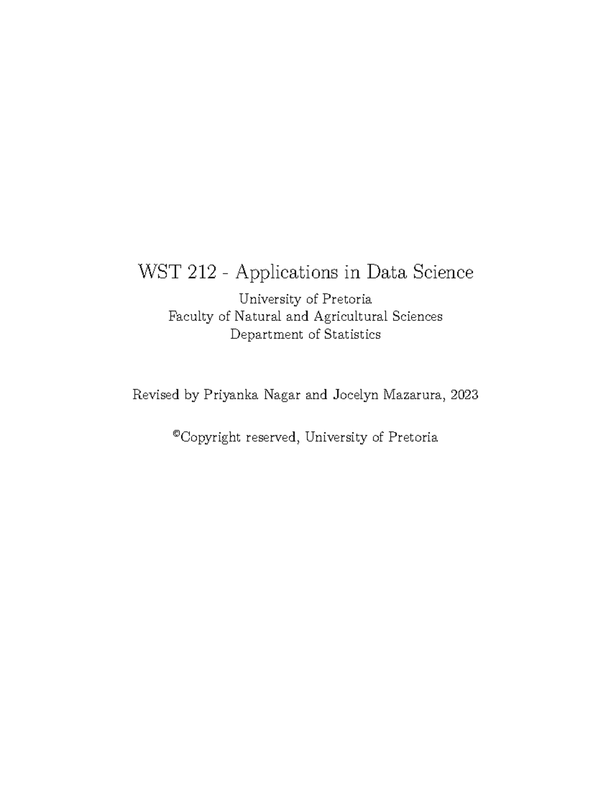 WST212 notes part1 - Introduction to R software. - WST 212 ...