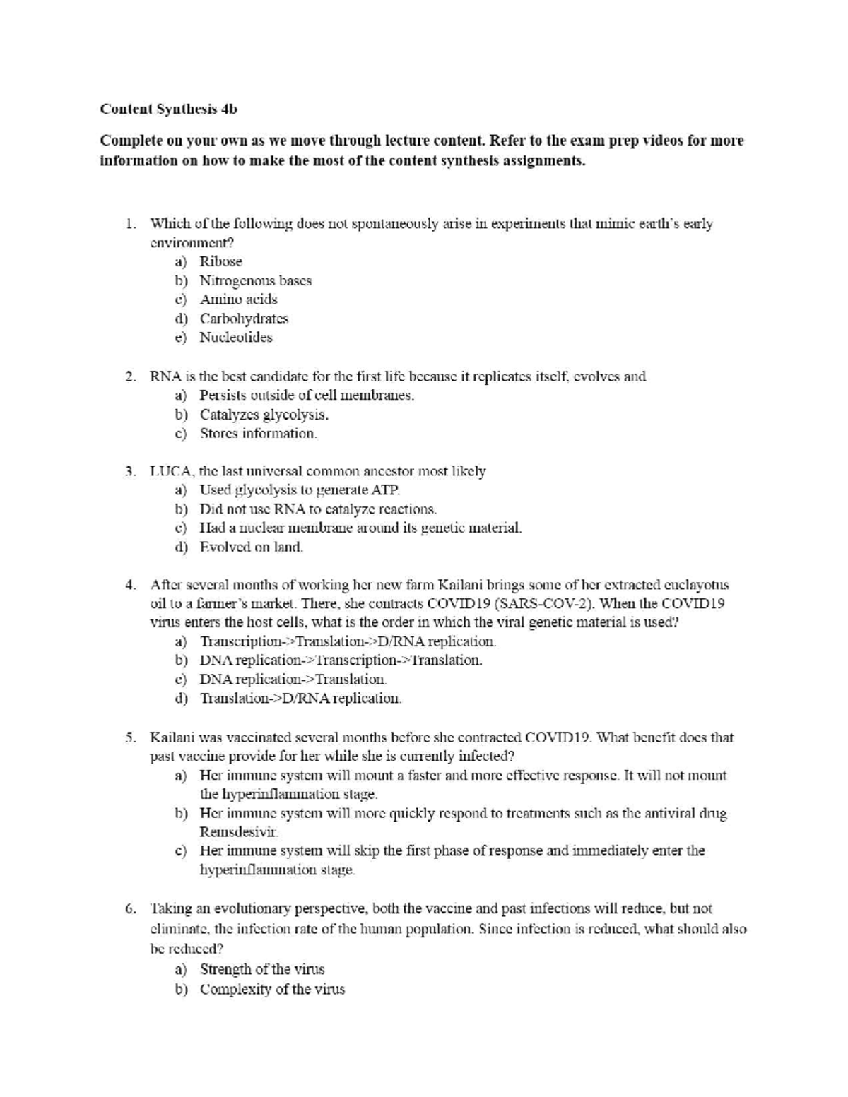 BIOL113 - Content Synthesis 4b - Content Synthesis 4b Complete on your ...