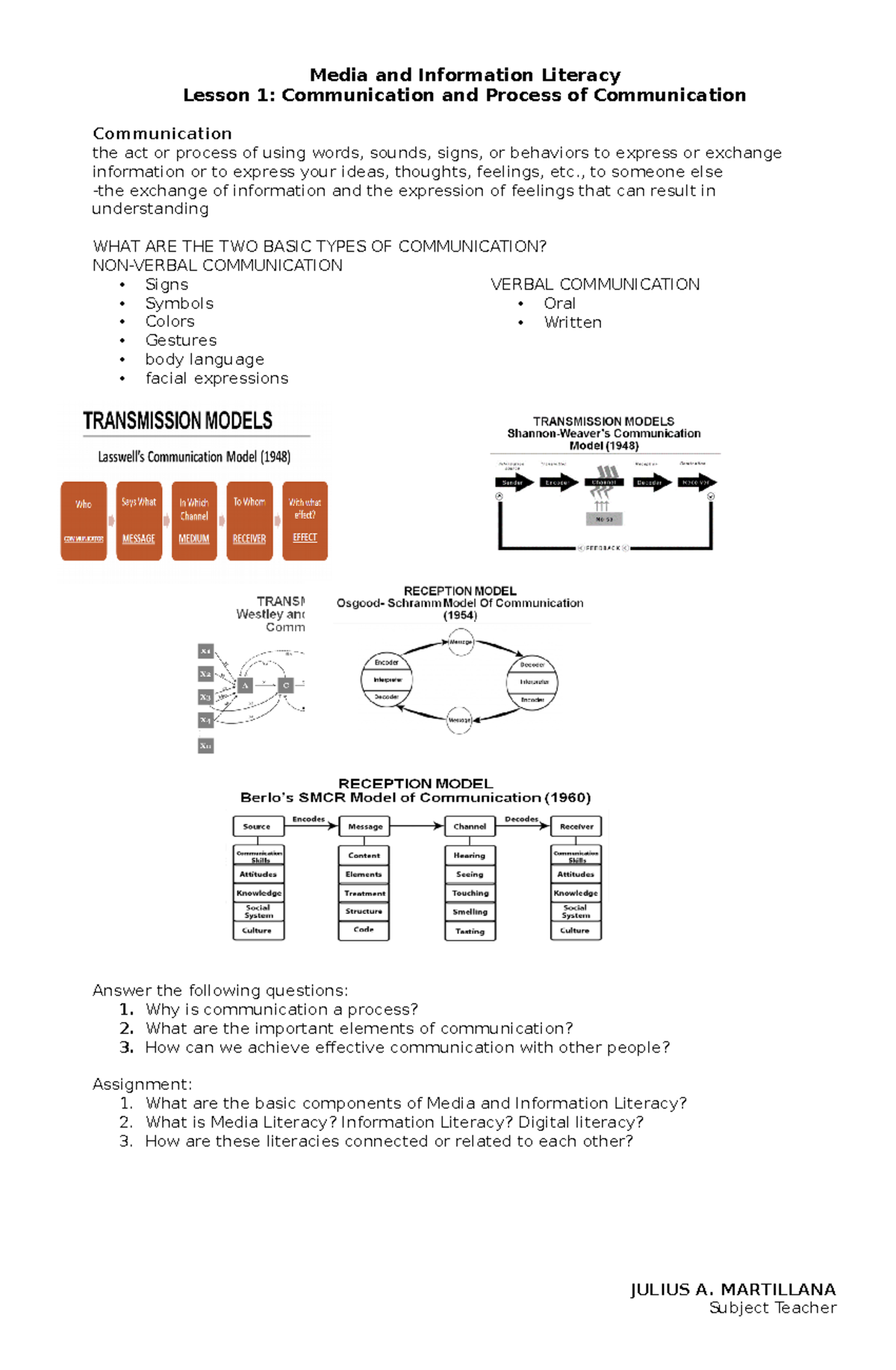 Communication-Lesson-1 - Media and Information Literacy Lesson 1 ...