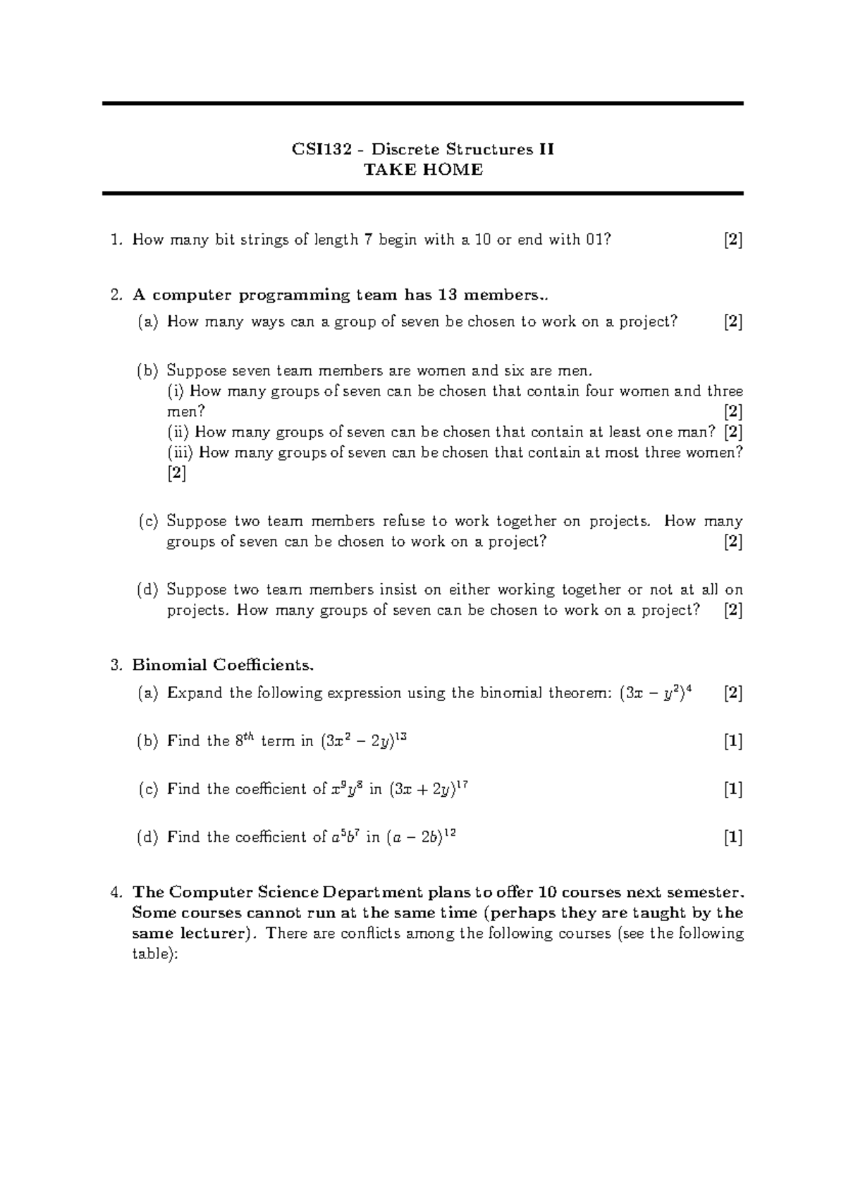 TAKE HOME08May2023 - TAKE HOME TEST - CSI132 - Discrete Structures II ...