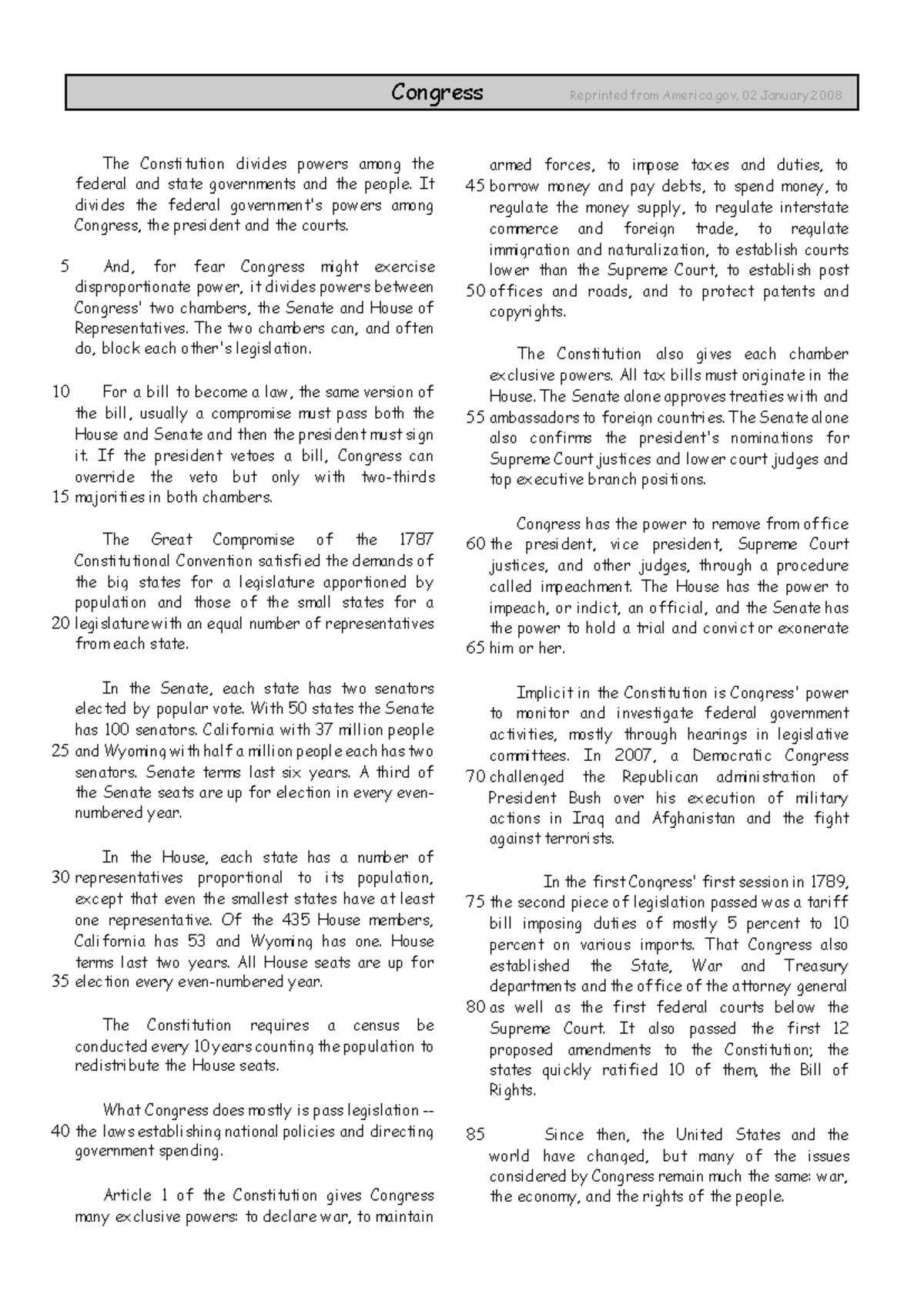 Congress corrig Ã© 2 - Ras - Congress Reprinted from America, 02 January 2008 The Constitution ...