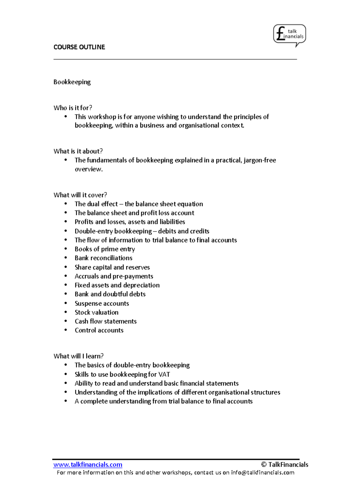 Course+ Outline+-+Bookkeeping - COURSE OUTLINE - Studocu