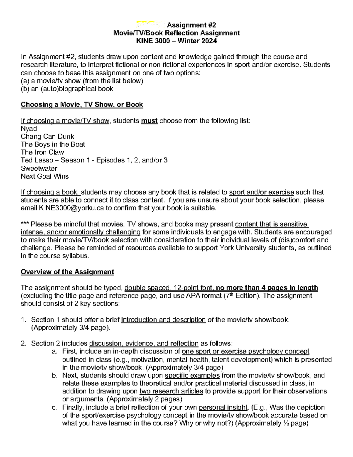 Assignment #2 - Movie TV Book Review 2024 - Instructions and Marking Key Final - Optional ...