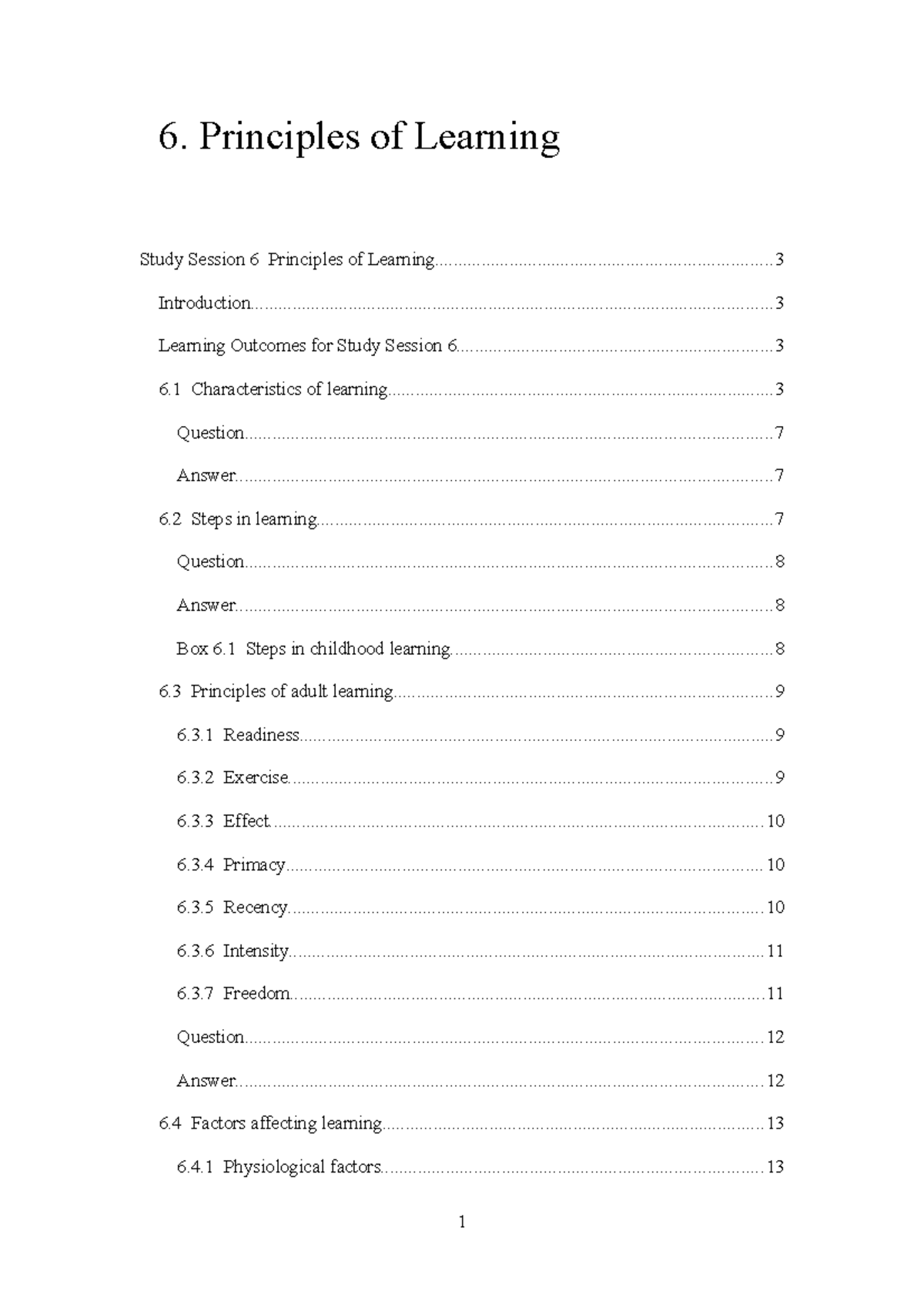 6 - Principles - 6. Principles of Learning Study Session 6 Principles ...