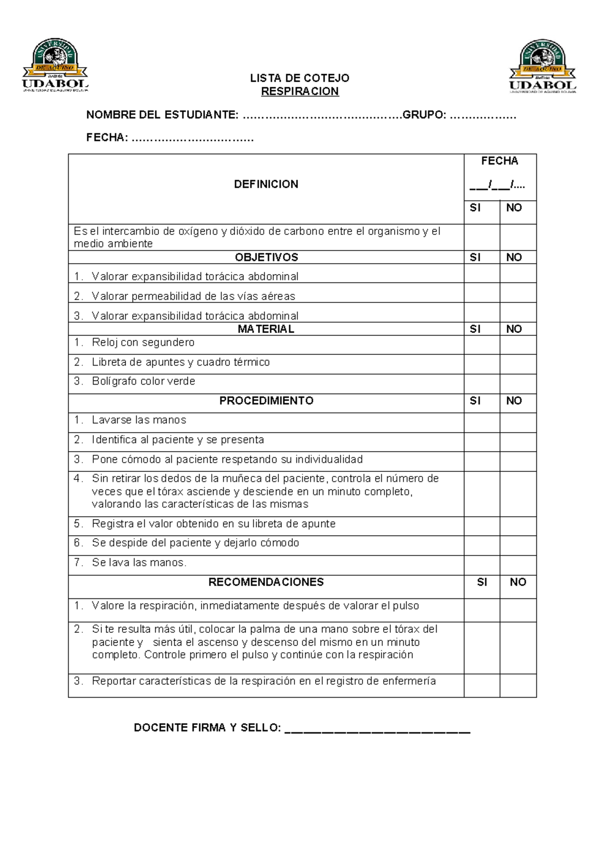 G1 Lista DE Cotejo - Enfermería de los signos vitales - LISTA DE COTEJO ...
