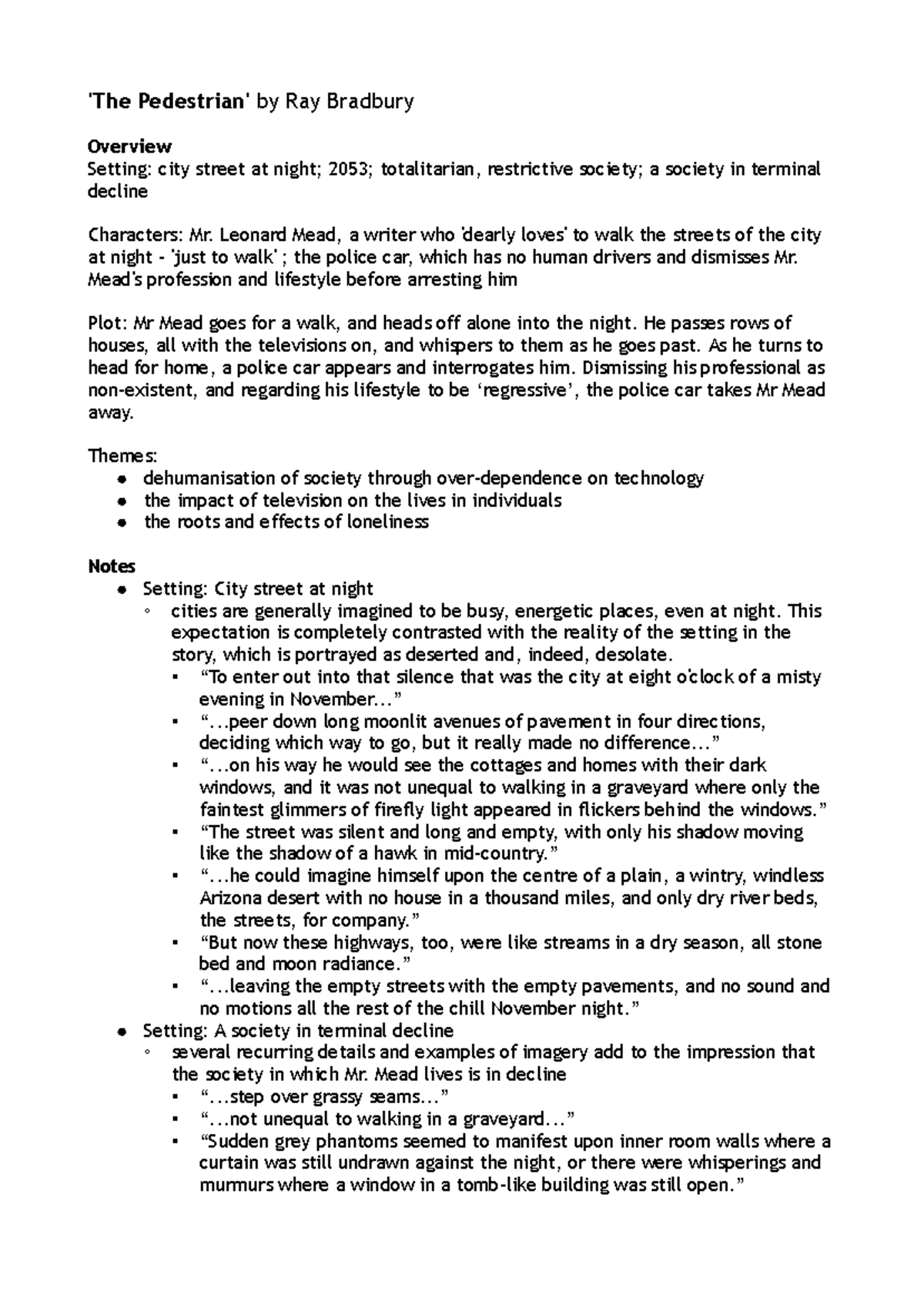 The-pedestrian-notes - 'The Pedestrian' by Ray Bradbury Overview ...