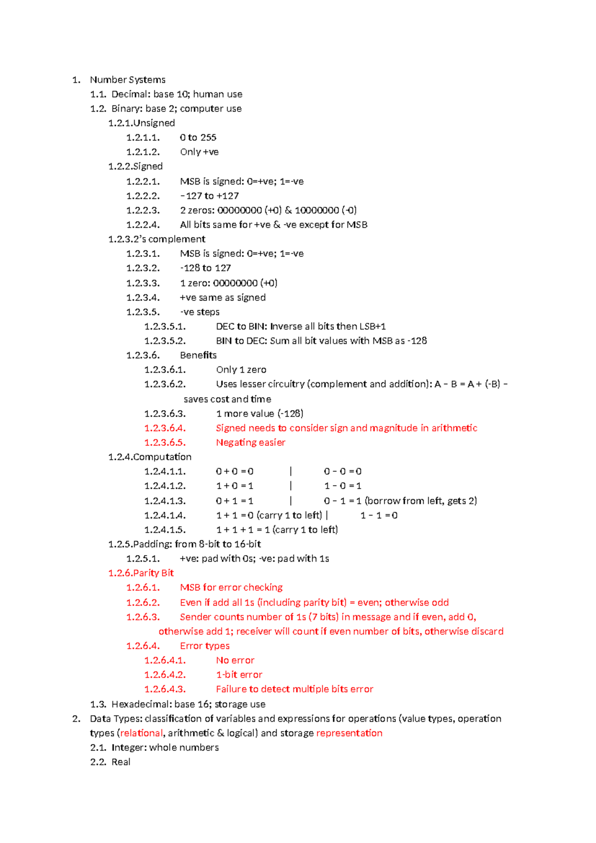 Number Systems - Summary Information and Communication Technology ...