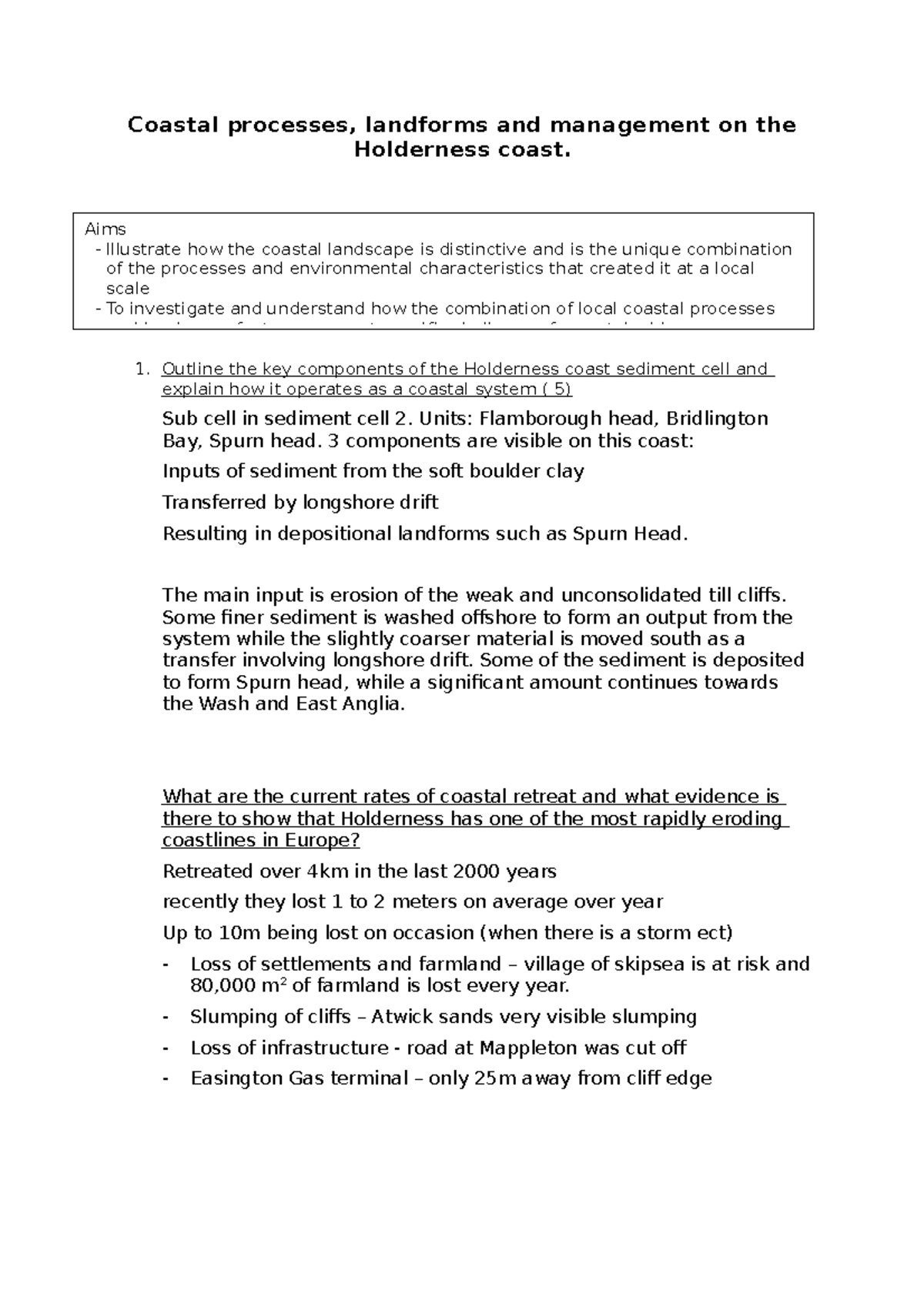 3.10 Holderness worksheet - Coastal processes, landforms and management ...