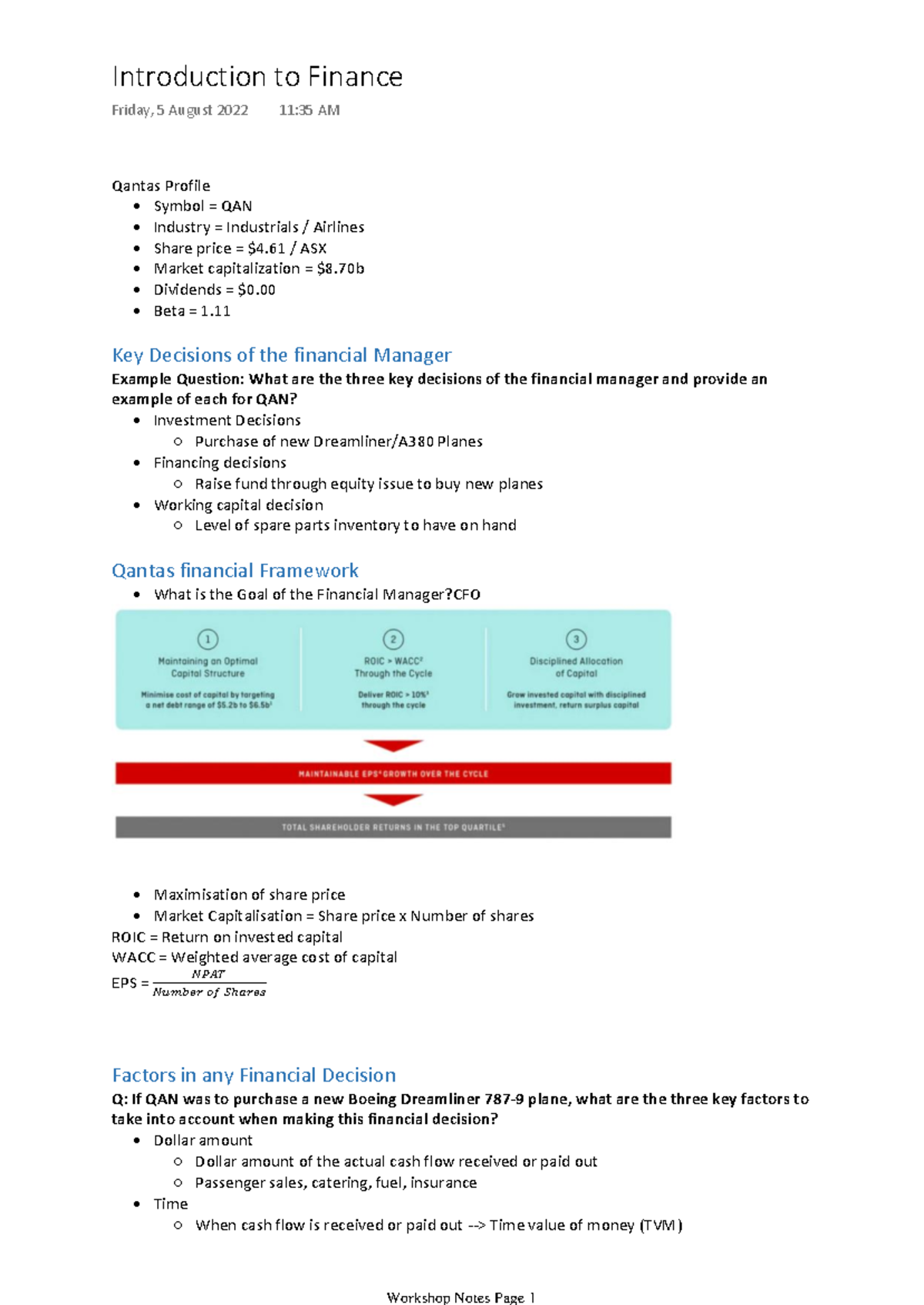 Introduction to Finance - Qantas Profile - Symbol = QAN - Industry ...