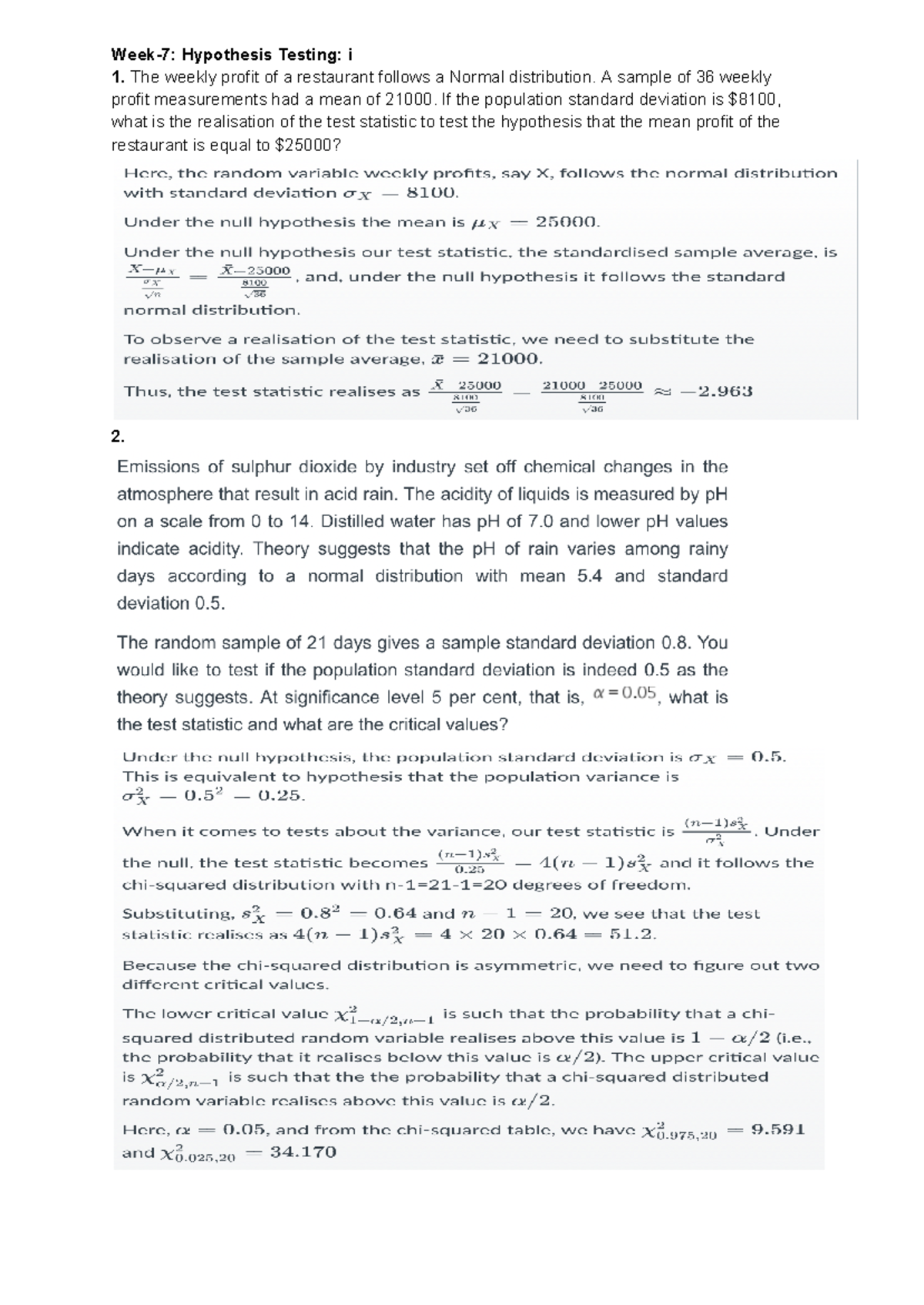 Rev Q's (Week-7-11) - Week-7: Hypothesis Testing: i The weekly profit ...