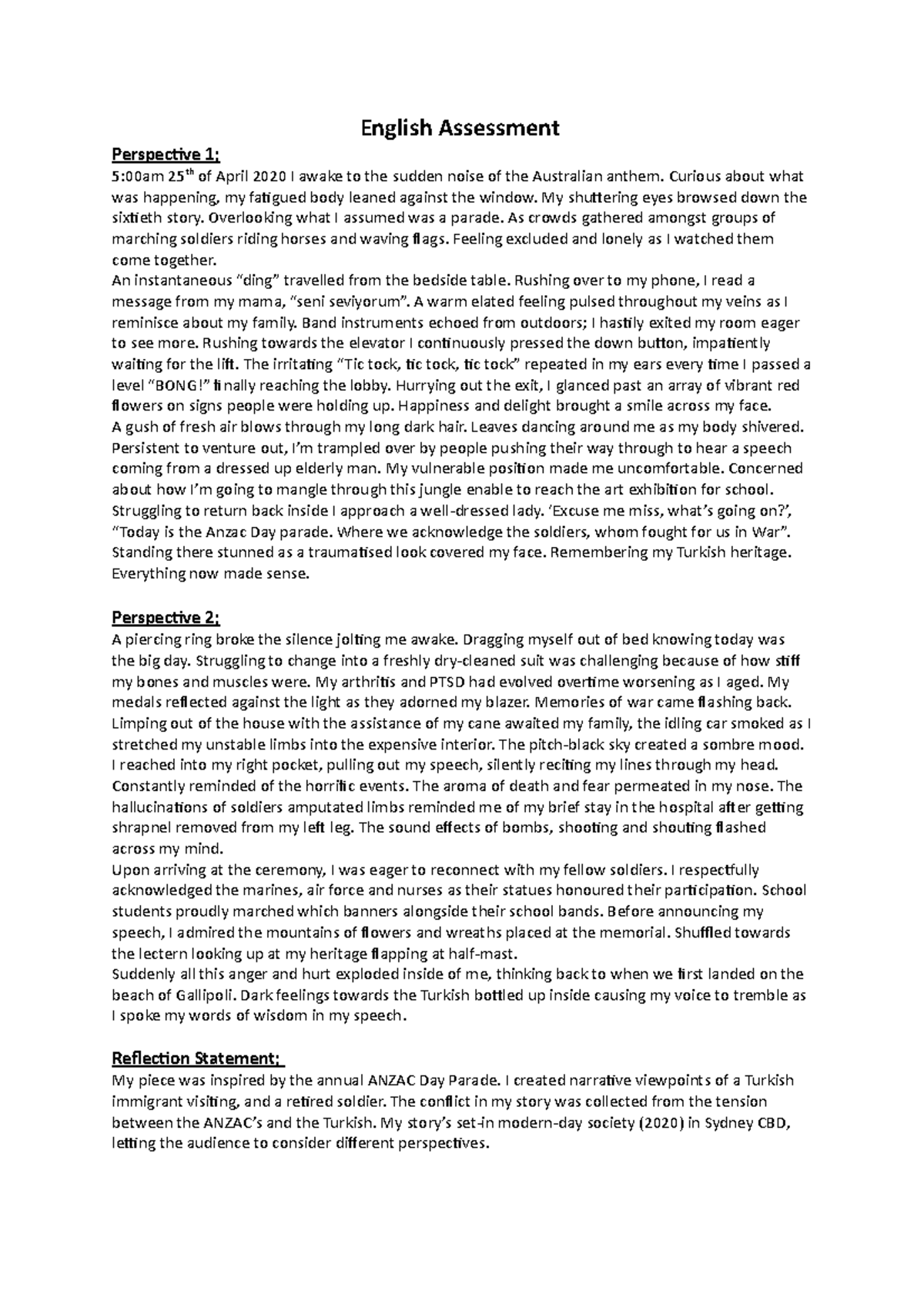 English Assessment - yuh - English Assessment Perspective 1; 5:00am ...