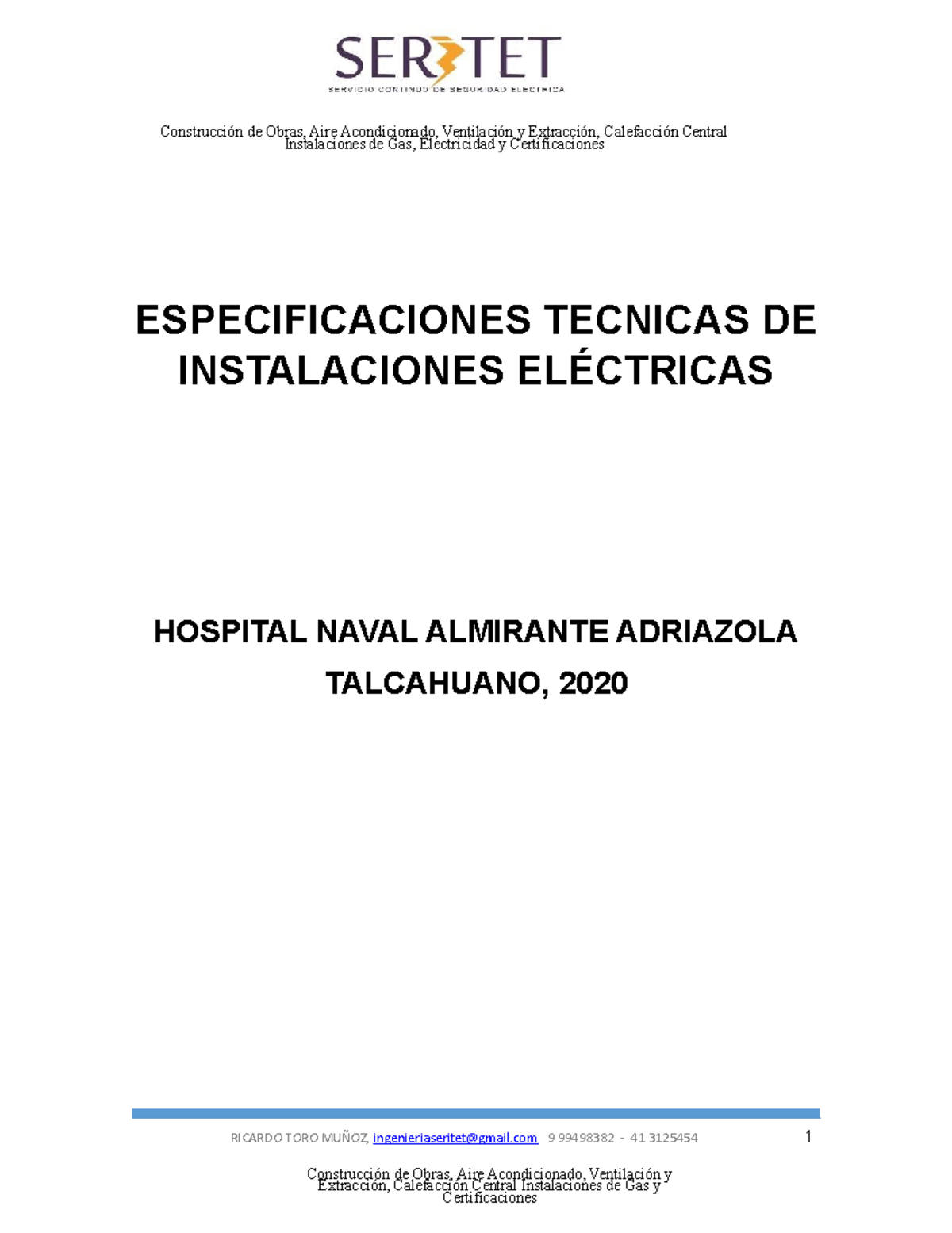 EETT Electricas Hospital Naval - ESPECIFICACIONES TECNICAS DE INSTALACIONES ELÉCTRICAS HOSPITAL ...