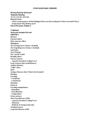 Human memory test 1 study guide - Human Memory (Psy 350) Topics covered ...