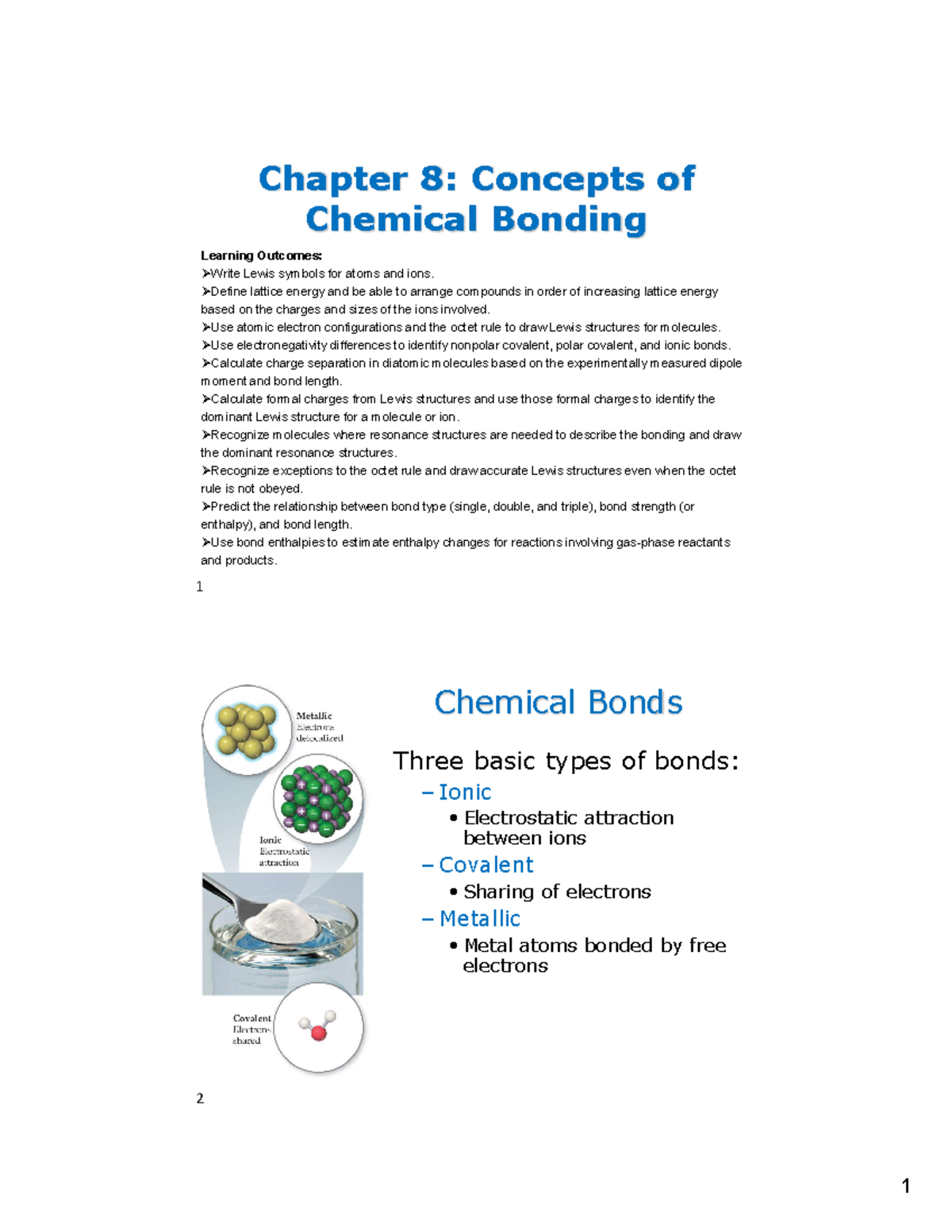 Chapter 8 Concepts of Ionic Bonding - Chapter 8: Concepts of Chemical Bonding Learning Outcomes ...