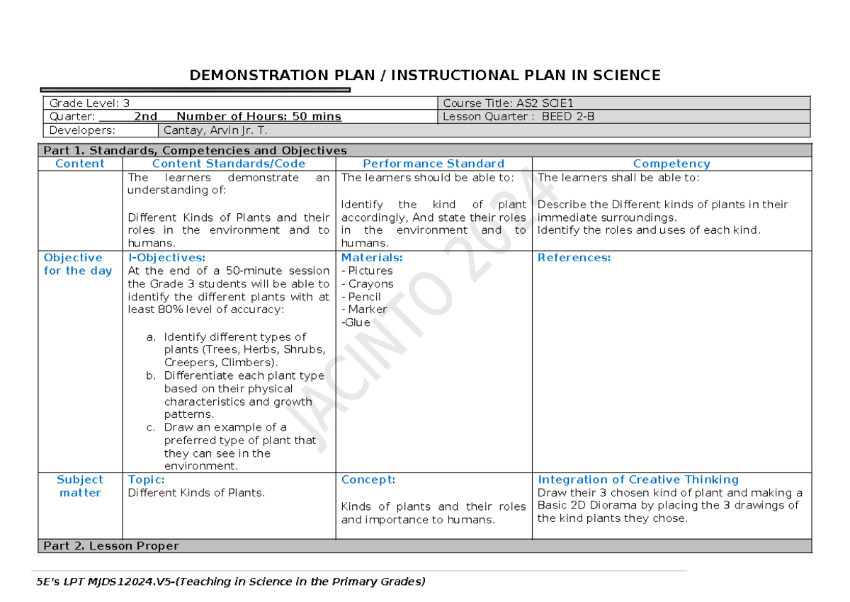 Cantay 5Es LP SCI - FOr educational purpose - DEMONSTRATION PLAN ...