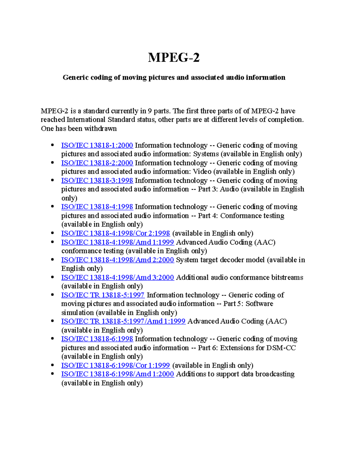 MPEG-2 - Lecture notes 1-7 - MPEG- Generic coding of moving pictures ...