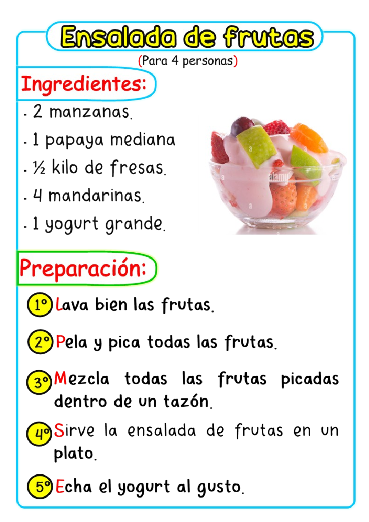 Ficha C. Leemos Receta Ensalada DE Frutas - Responde las preguntas: 1 ...
