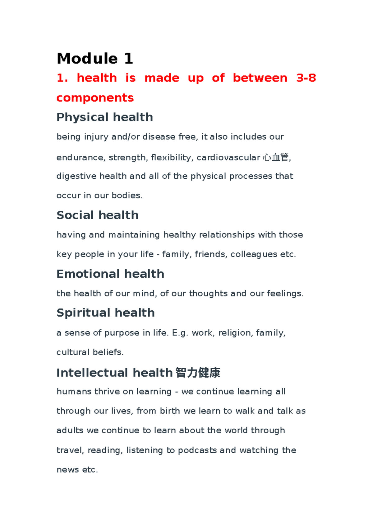Note for edgu1003 - Module 1 1. health is made up of between 3 ...