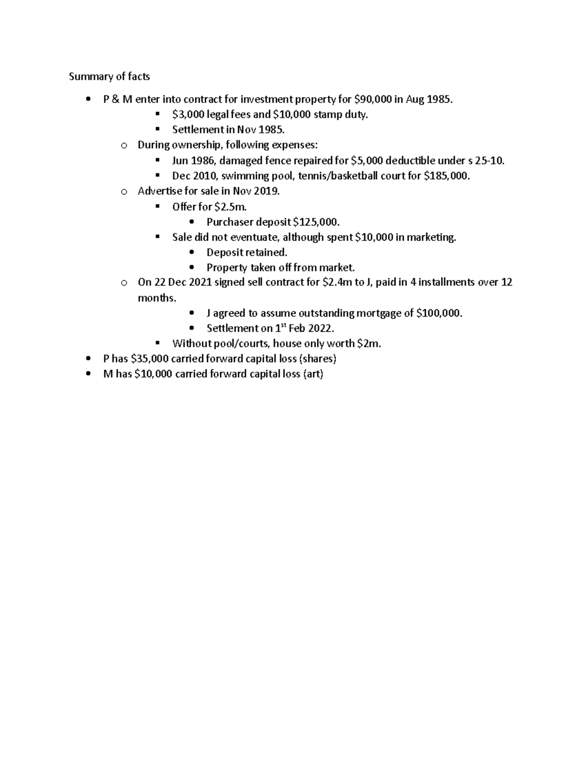 Summary of facts - Handful practice materials for revision - Summary of ...