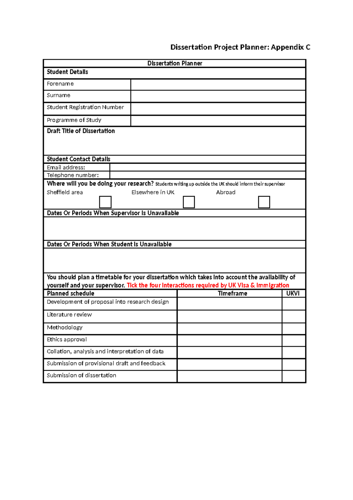 Dissertation Project Planner - Appendix C- word - Dissertation Project ...