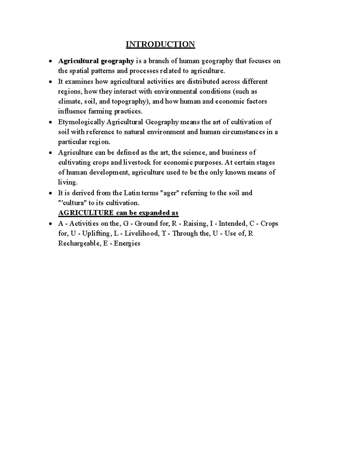 Agriculturalgeographydefinition - INTRODUCTION • Agricultural geography ...