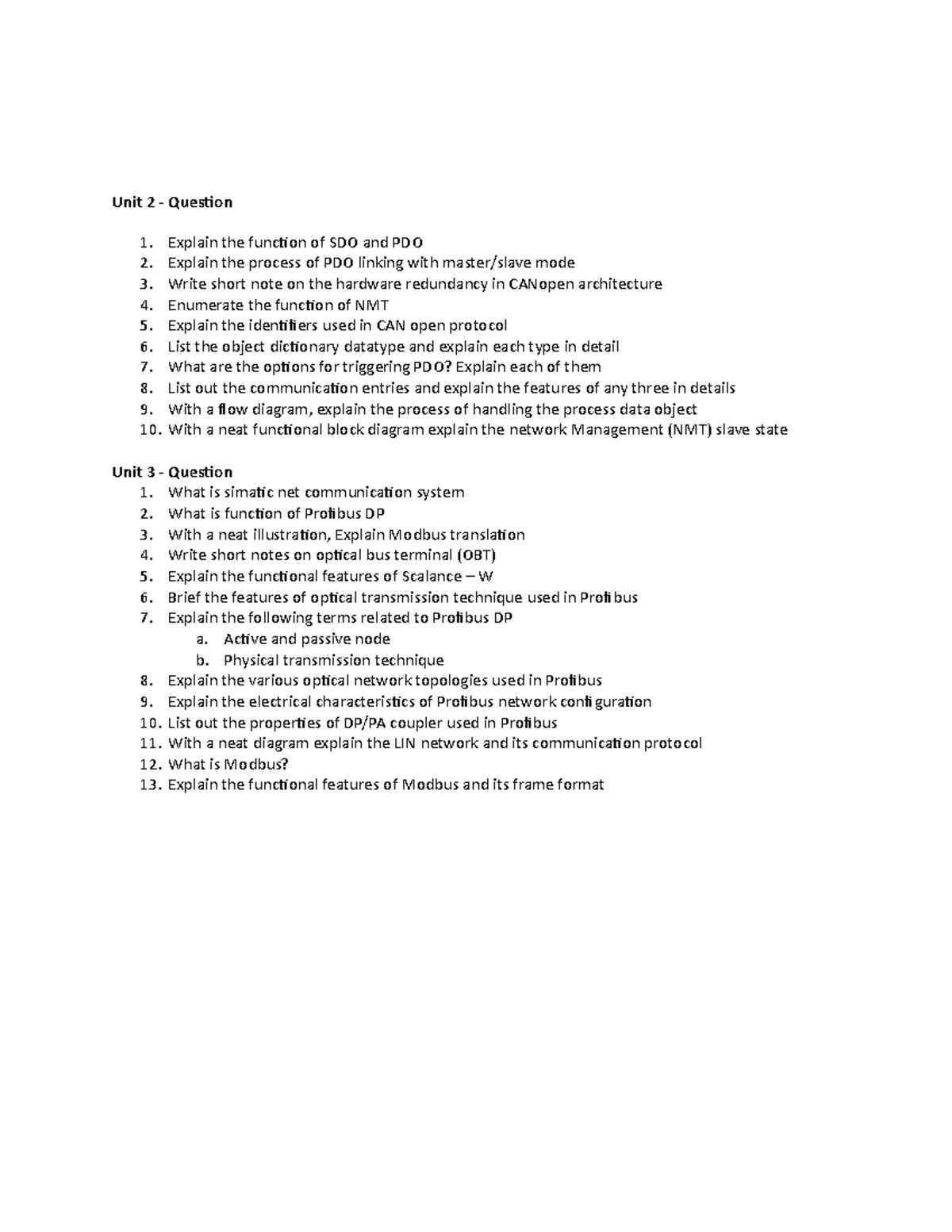 Important_questions - Unit 2 - Question 1. Explain the function of SDO and PDO 2. Explain the ...