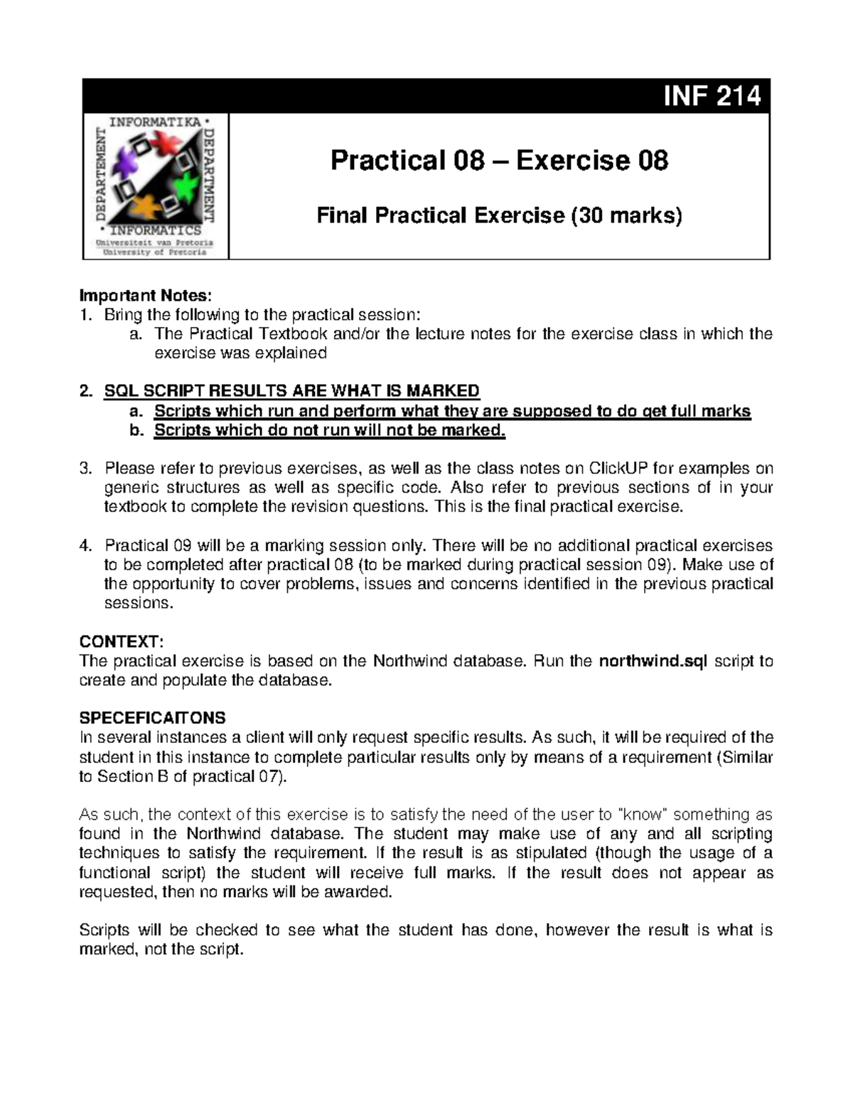 08Prac Exercise - Some practice questions on databases - INF 214 ...