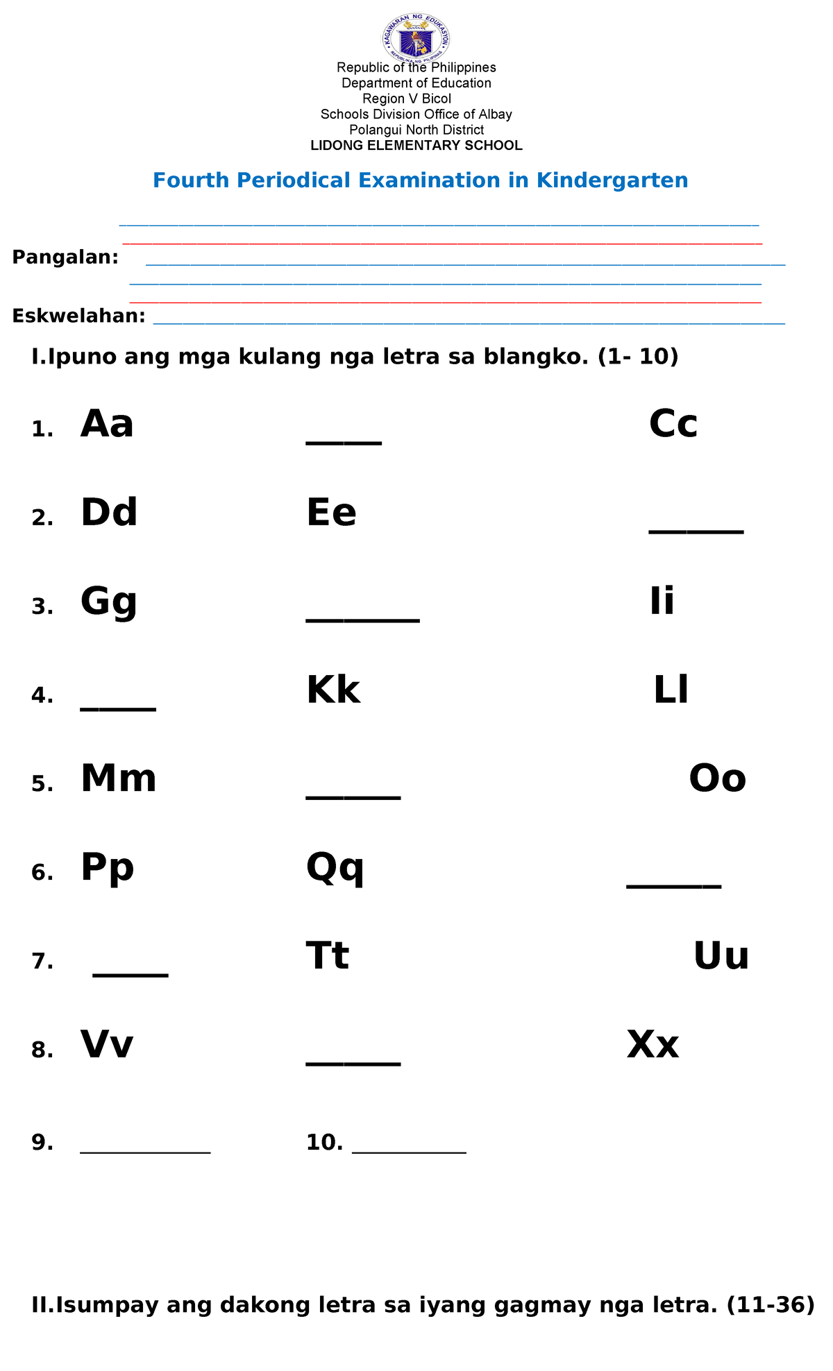 4TH Periodical TEST Paper- Finals - Republic of the Philippines ...