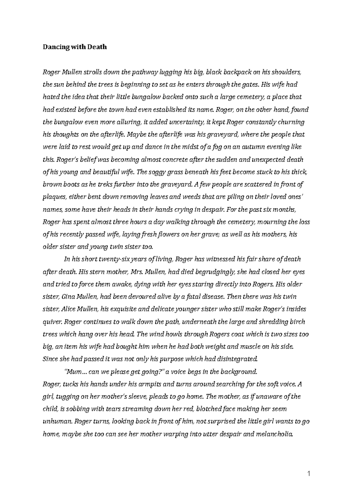 Dancing With Death - Another creative short story with critical ...