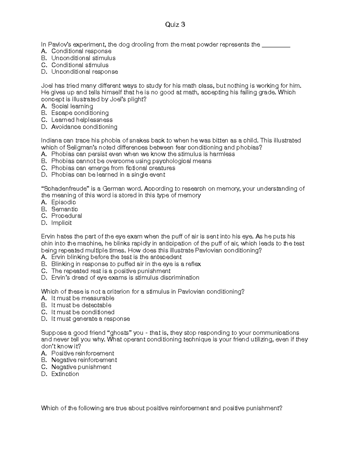 Quiz Autumn 2020, questions - In Pavlov’s experiment, the dog drooling ...