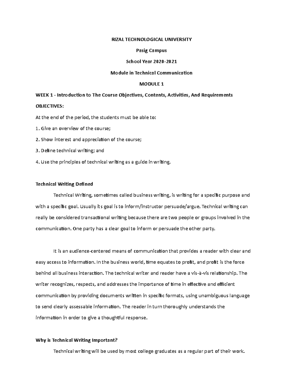 Introduction to Technical Writing in Technical Communication - Studocu