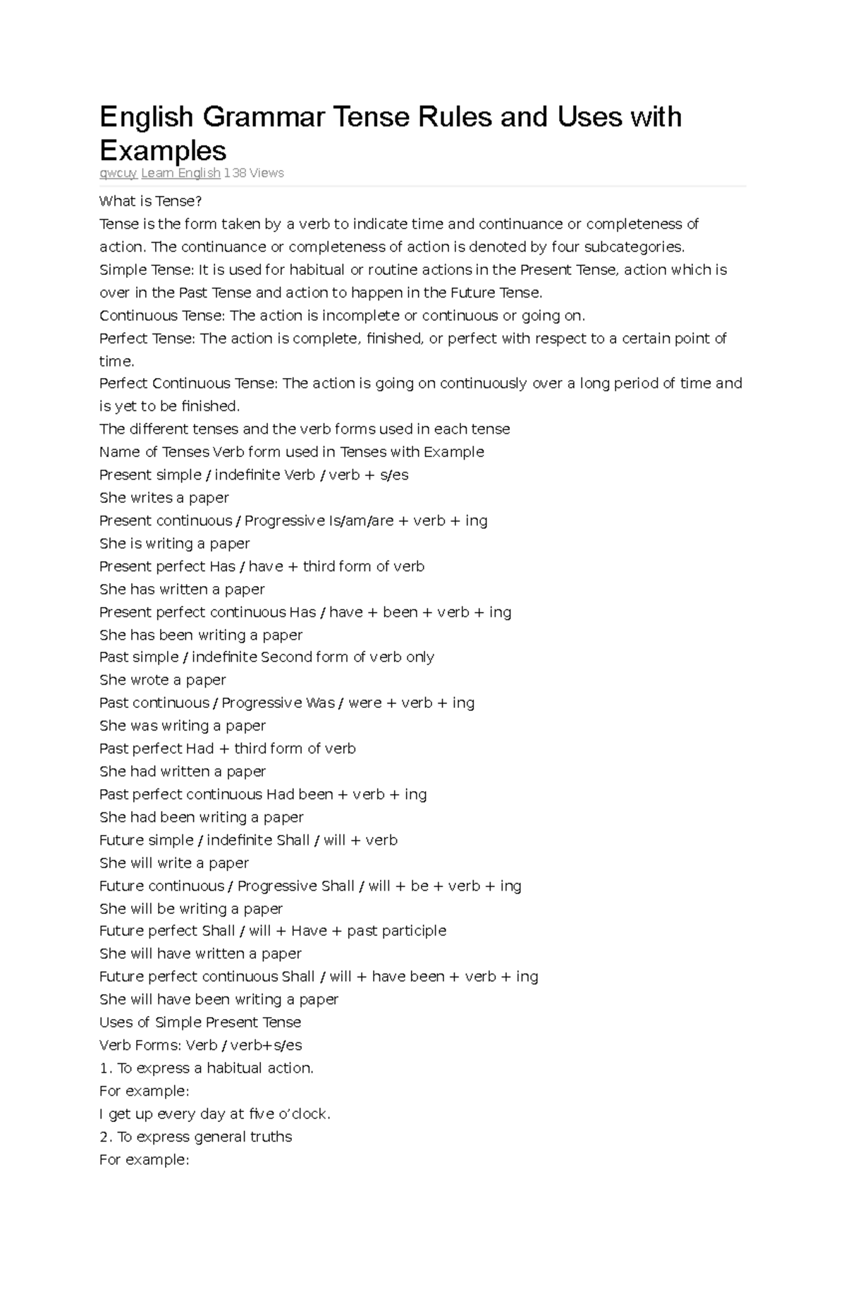English Grammar Tense Rules and Uses with Examples - English Grammar ...