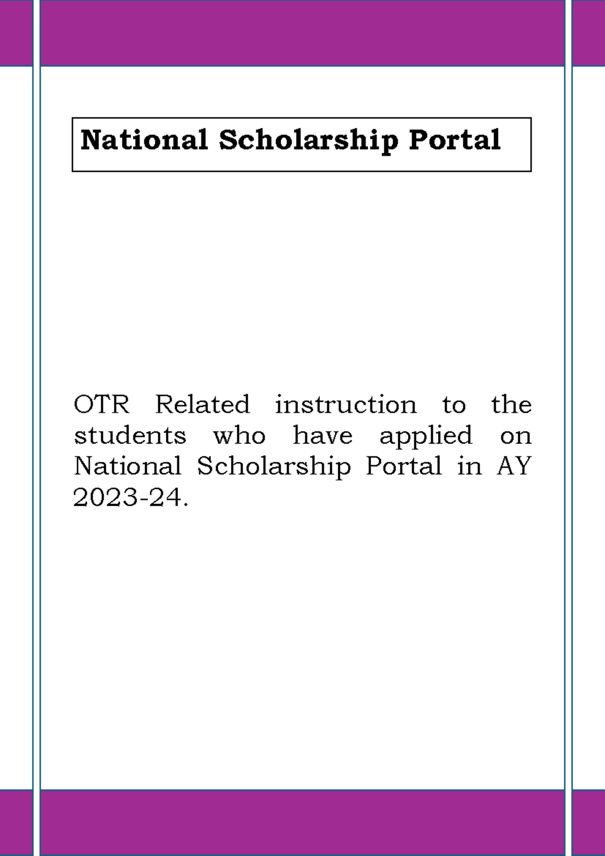 Renewal Students FAQ V 1 - OTR Related instruction to the students who have applied on National ...