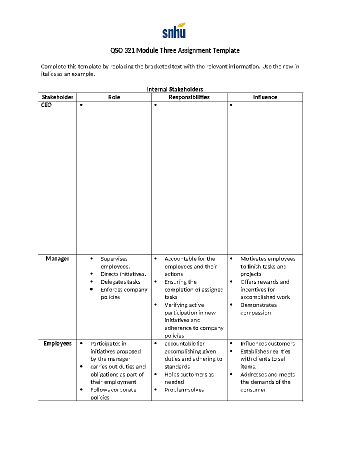 QSO 321 Module Three Assignment - Use the row in italics as an example ...