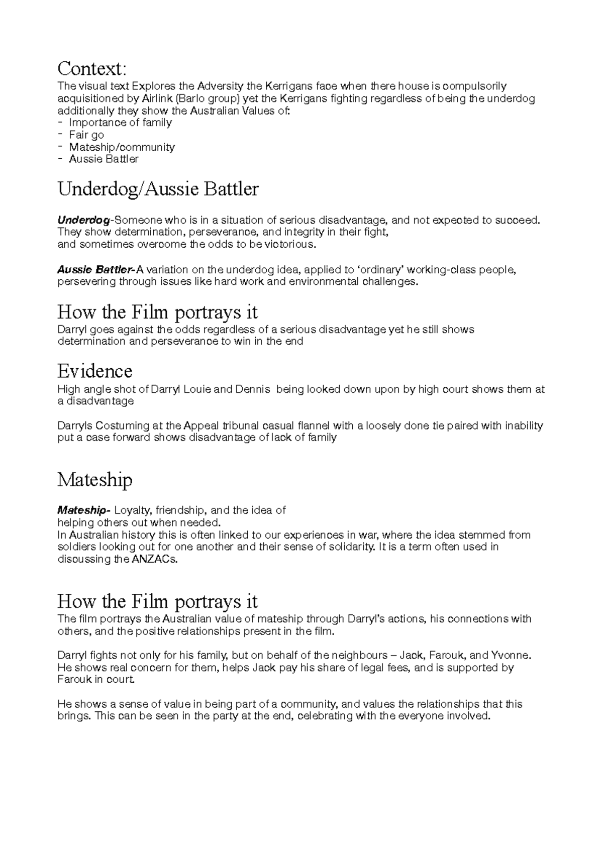 The Castle notes - Context: The visual text Explores the Adversity the ...