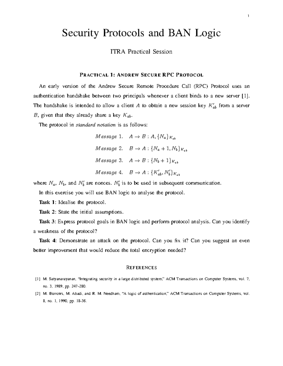 Protocols Practical 1 Andrew Secure Rpc 1 Security Protocols And