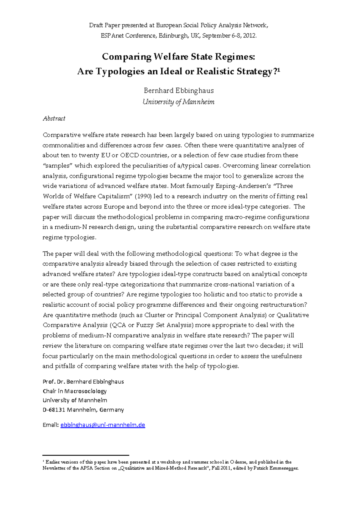 Ebbinghaus Esping Andersen model comparing - Draft Paper presented at ...
