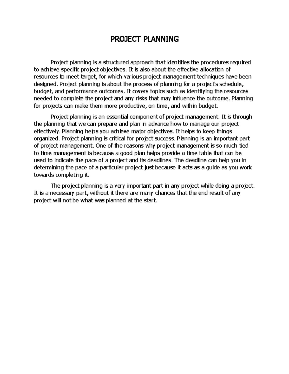 Project Planning - Title - PROJECT PLANNING Project planning is a ...