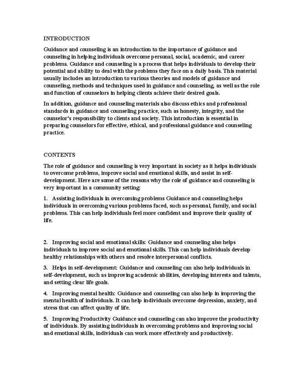 Guidance and counseling - INTRODUCTION Guidance and counseling is an ...